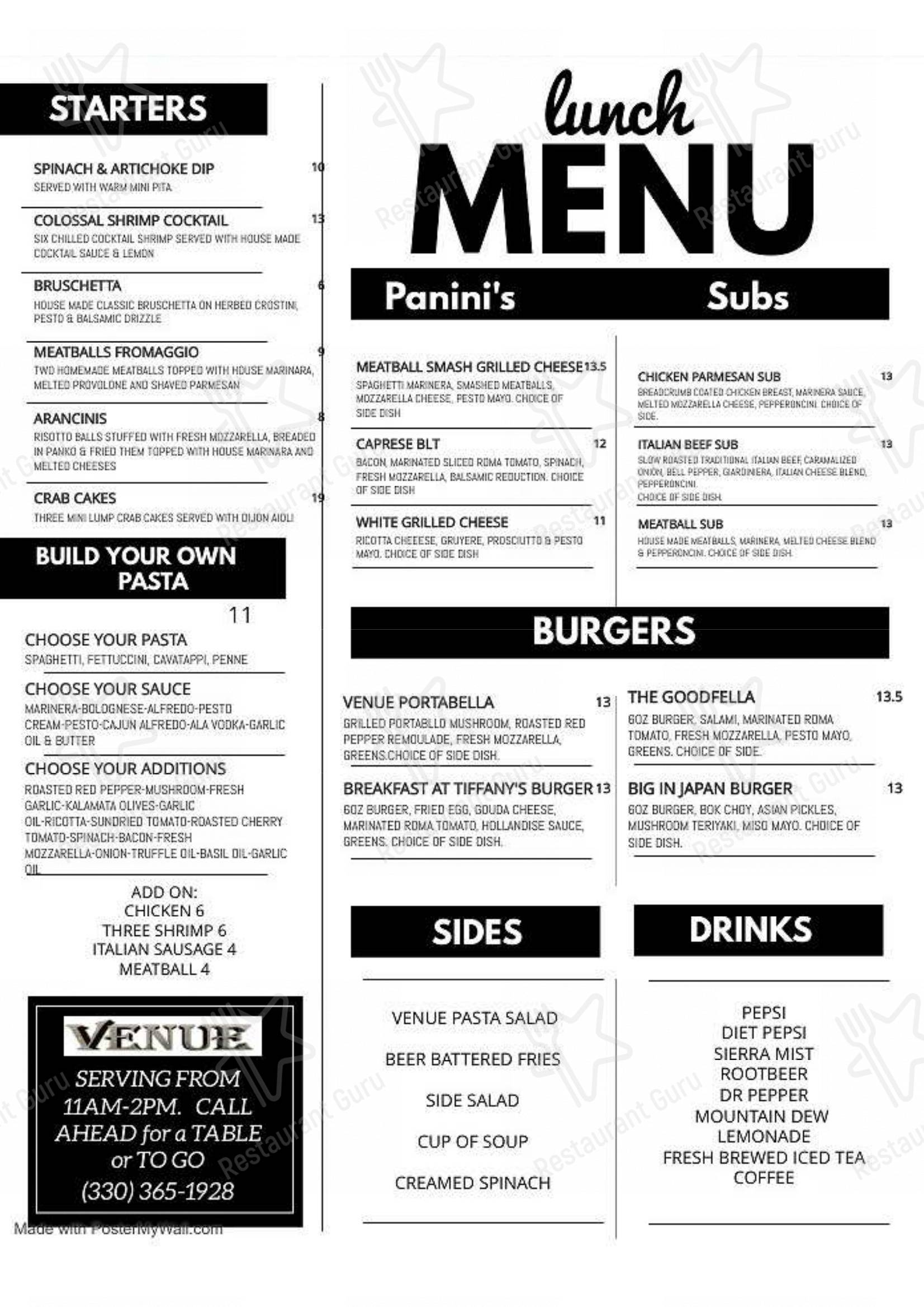 Menu at The Venue pub & bar, New Philadelphia