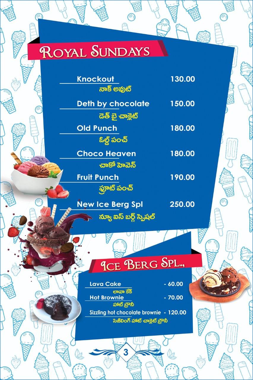Menu at NEW ICE BERG ICE CREAMS, Chirala