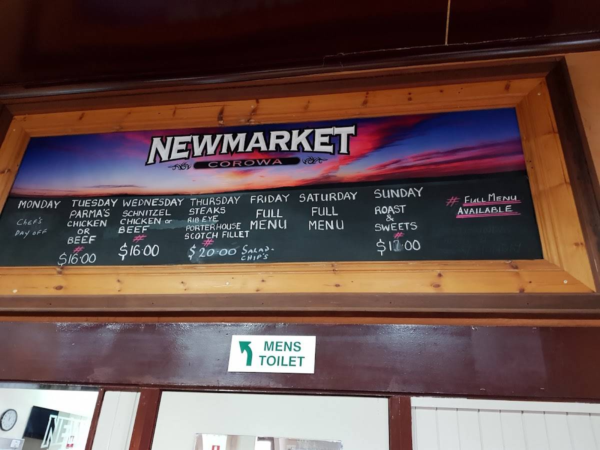 Menu at Newmarket Hotel pub & bar, Corowa
