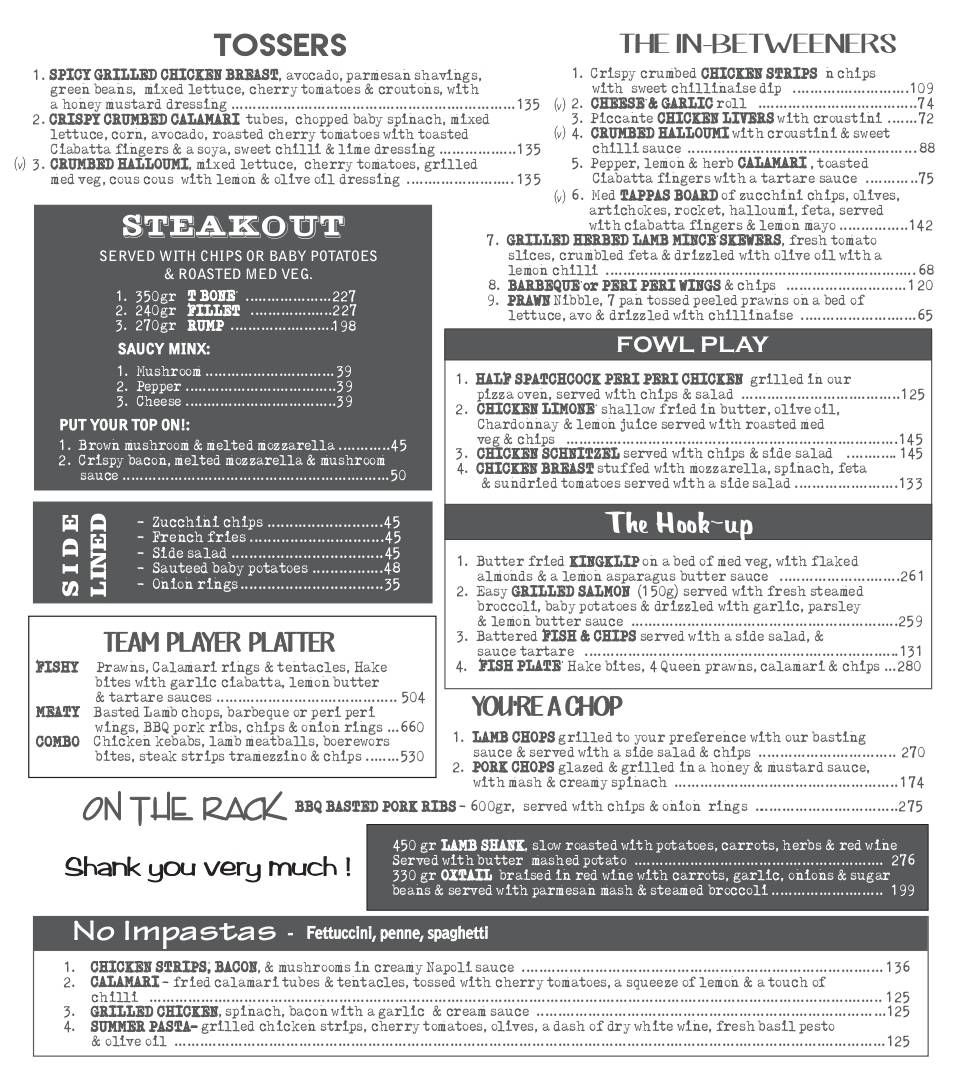 Menu at Next Chapter Restaurant, Durban