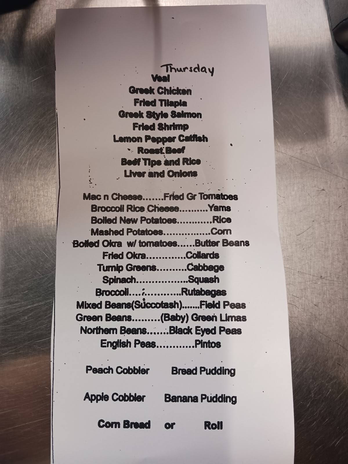 Menu at Niki's West steakhouse, Birmingham