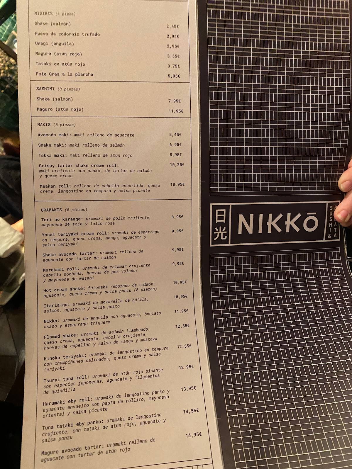 Carta del restaurante Nikko, Bilbao