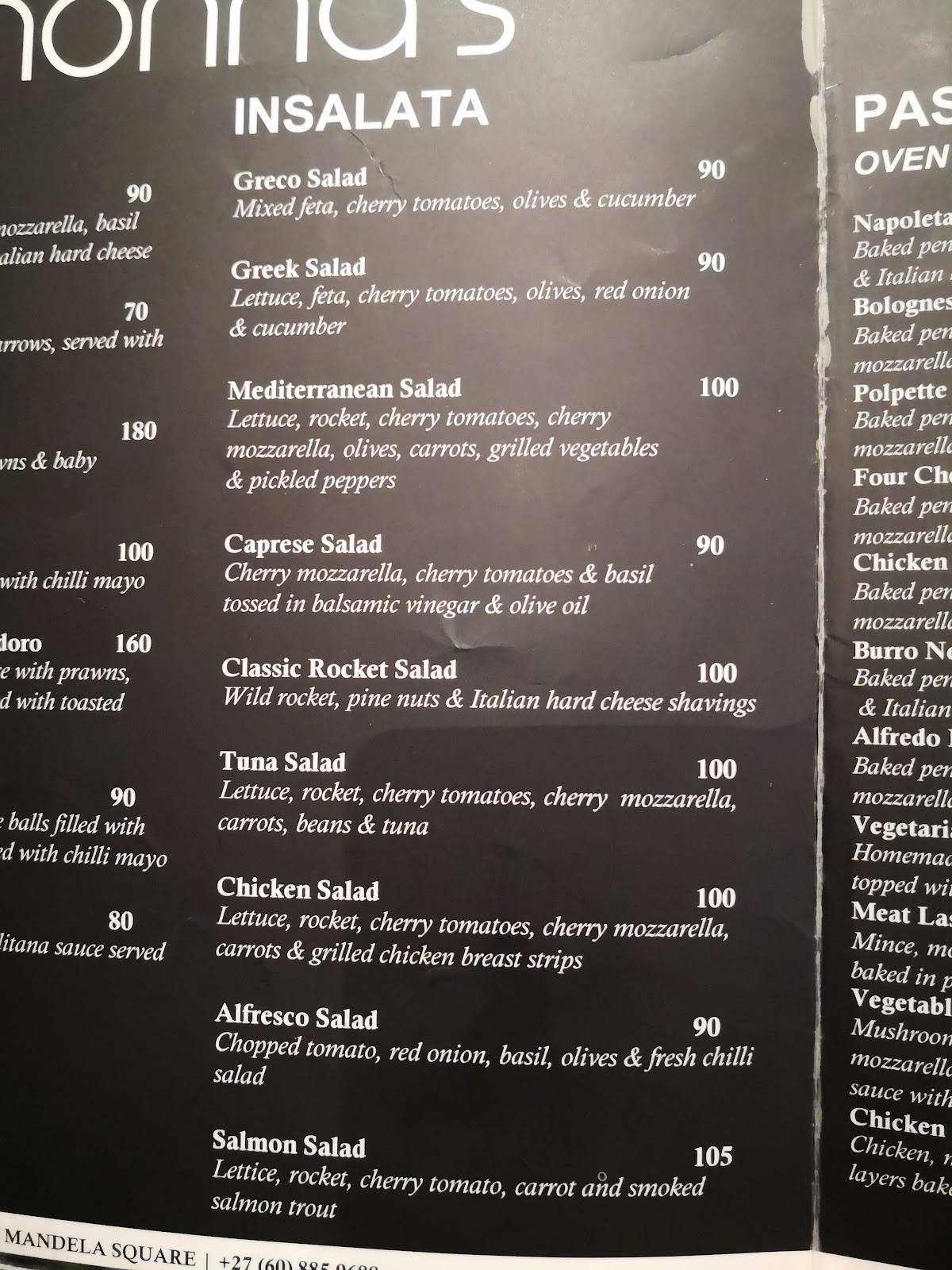 Menu at Nonnas Italian Kitchen - Sandton restaurant, Sandton, 139 West St