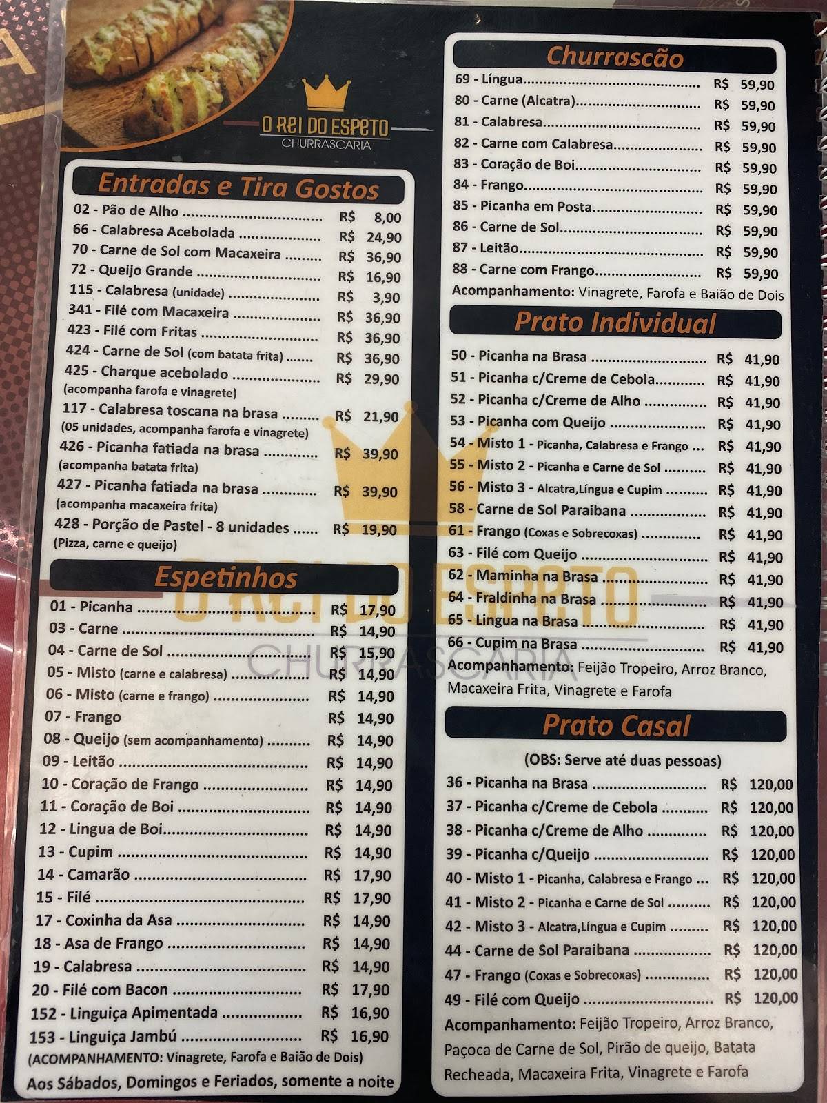 Menu em O Rei do Espeto restaurante, Belém, Entre 14 de Março e ...