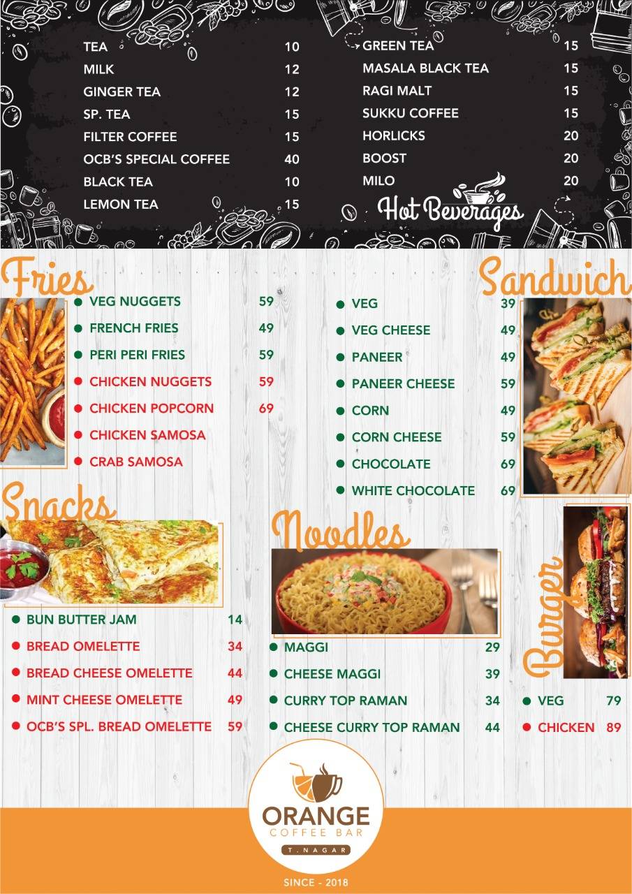 Menu at ORANGE COFFEE BAR, Chennai