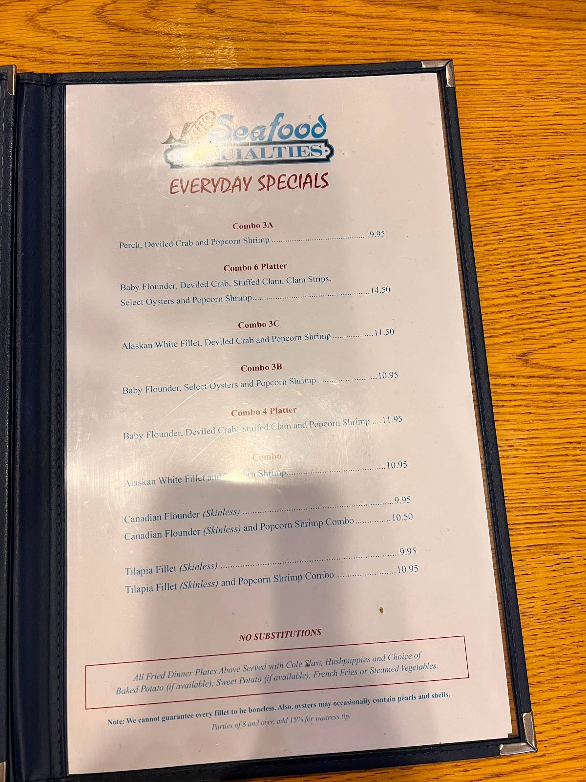 Menu at Ocean View Seafood restaurant, Lexington
