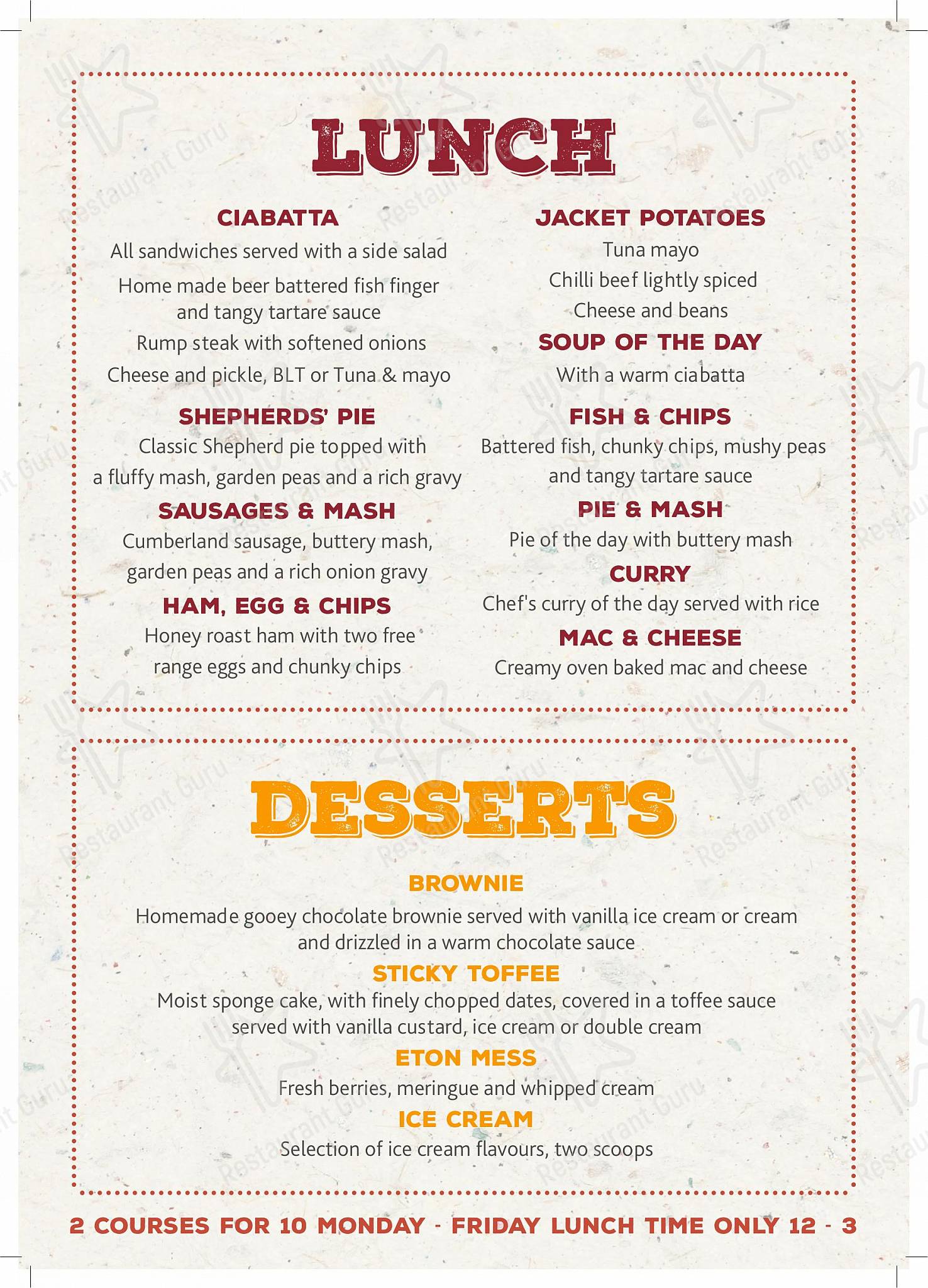 Menu at Old Beams Inn pub & bar, Ringwood