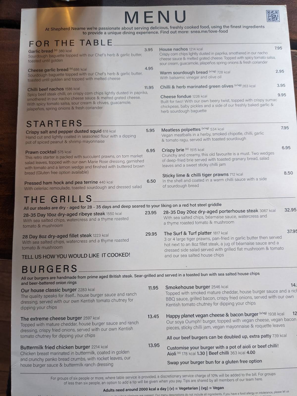 Menu at Old Mill restaurant, Ashford