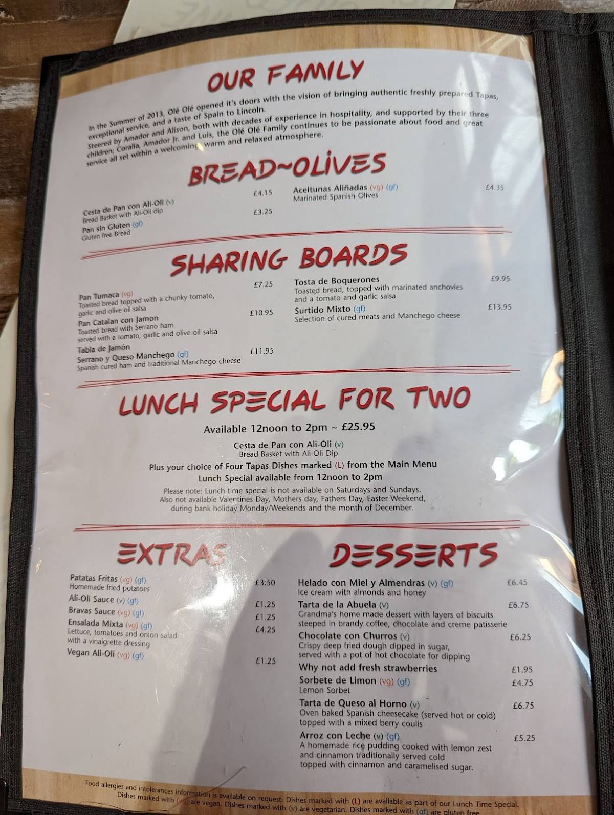 Menu at Olé Olé Tapas Bar & Restaurant, Lincoln