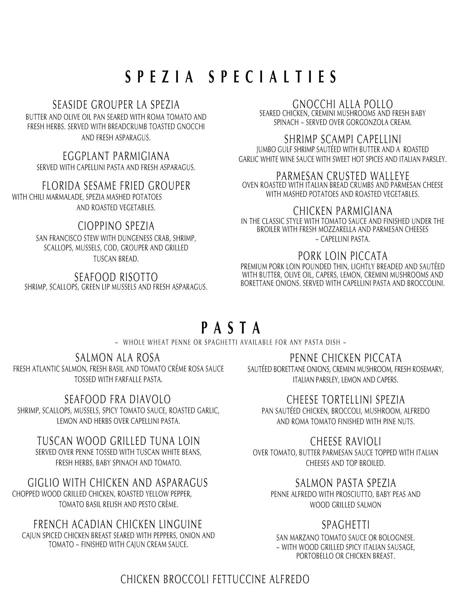 Menu at Spezia Omaha restaurant, Omaha