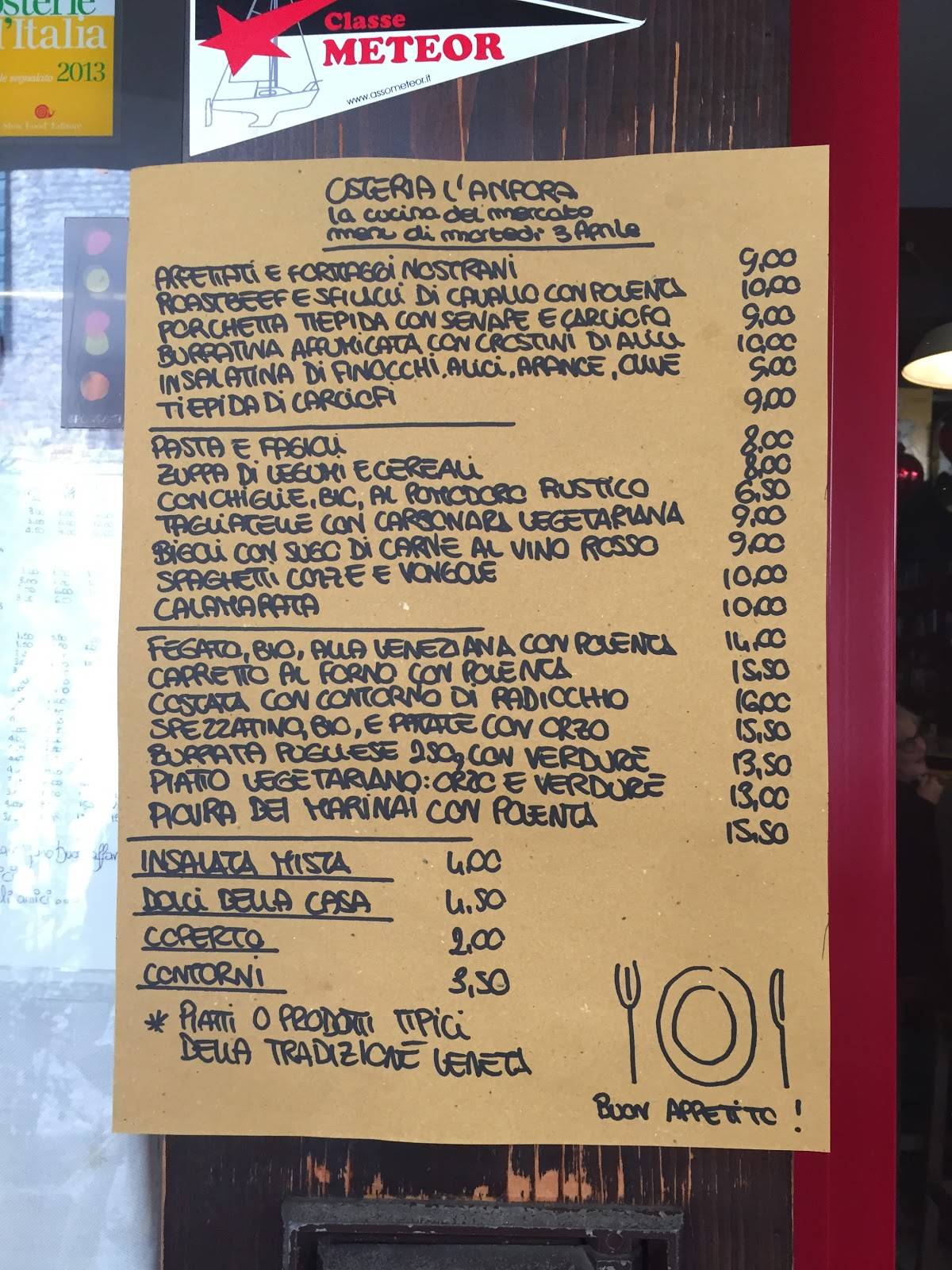 Menu da Osteria l'Anfora ristorante, Padova