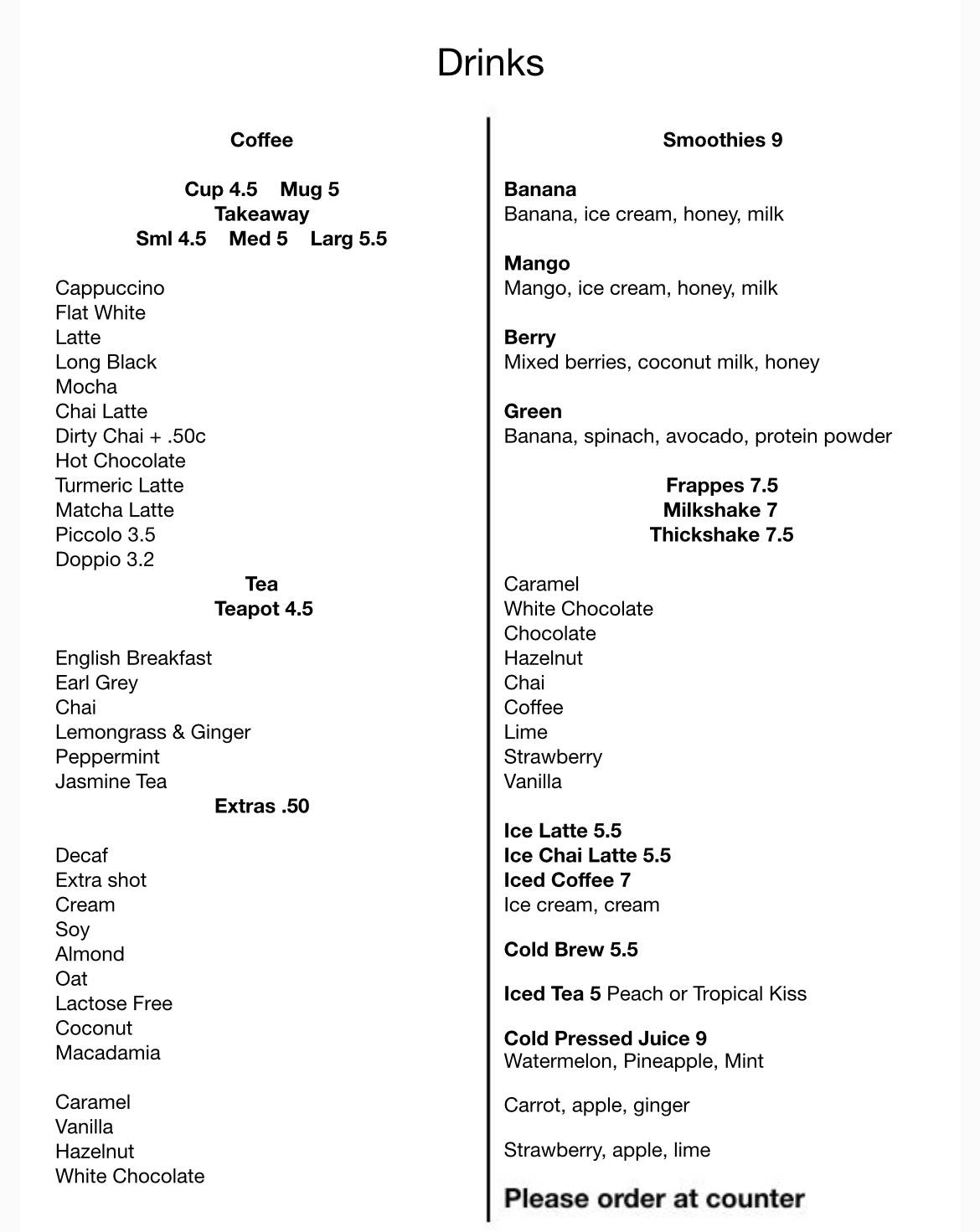 Menu at Outside In Cafe, Windsor, 110 Maygar St