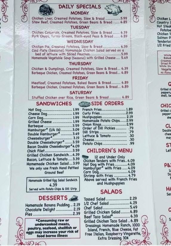 Menu at P & J's Diner restaurant, Asheboro