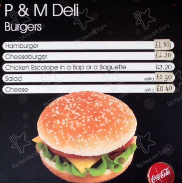Menu at P&M's Deli, London