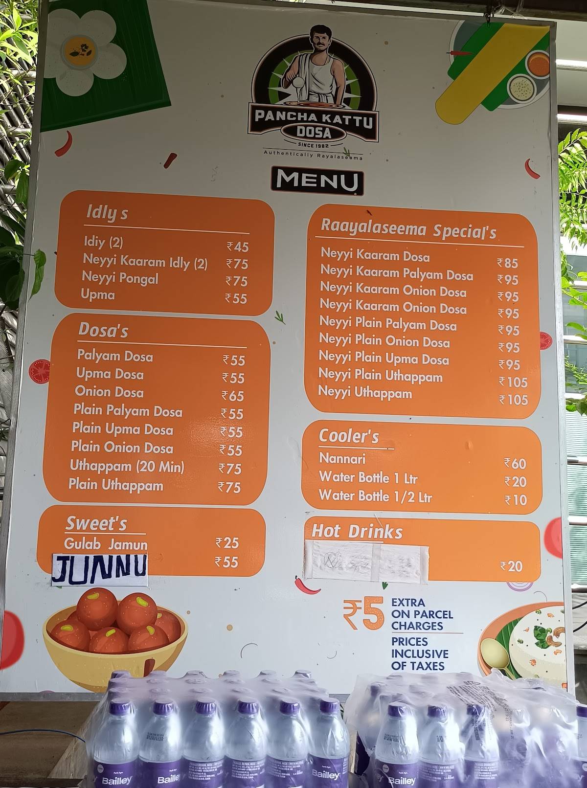 Menu at PANCHA KATTU DOSA, Hyderabad, Japanese park