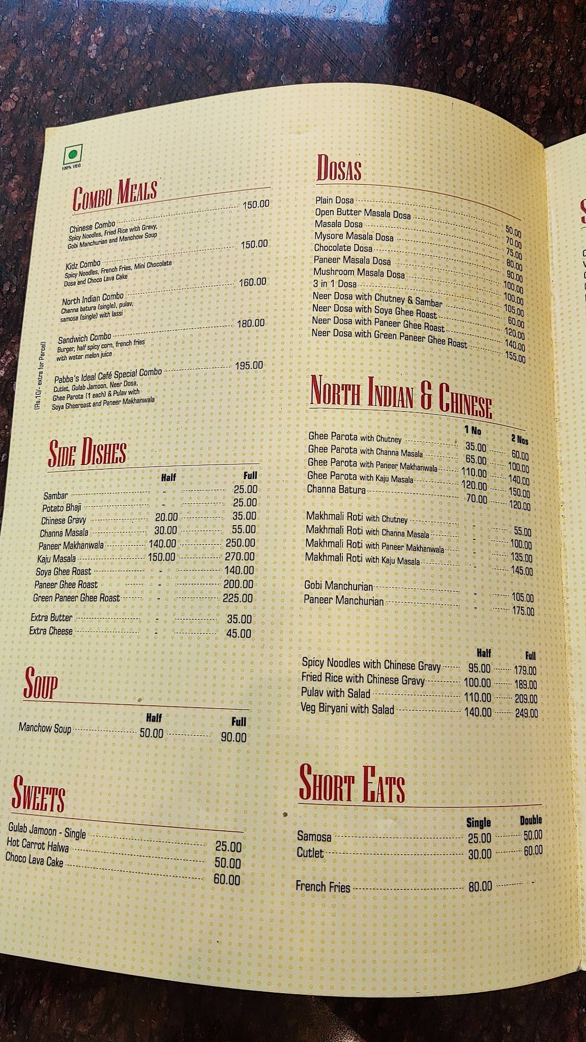 Menu at Pabbas Ideal Cafe Bharat Mall, Mangaluru