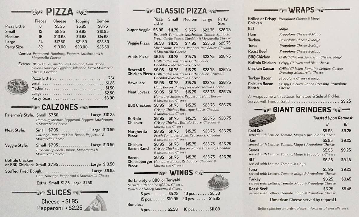 Menu at Palermo's Pizzeria, Ludlow