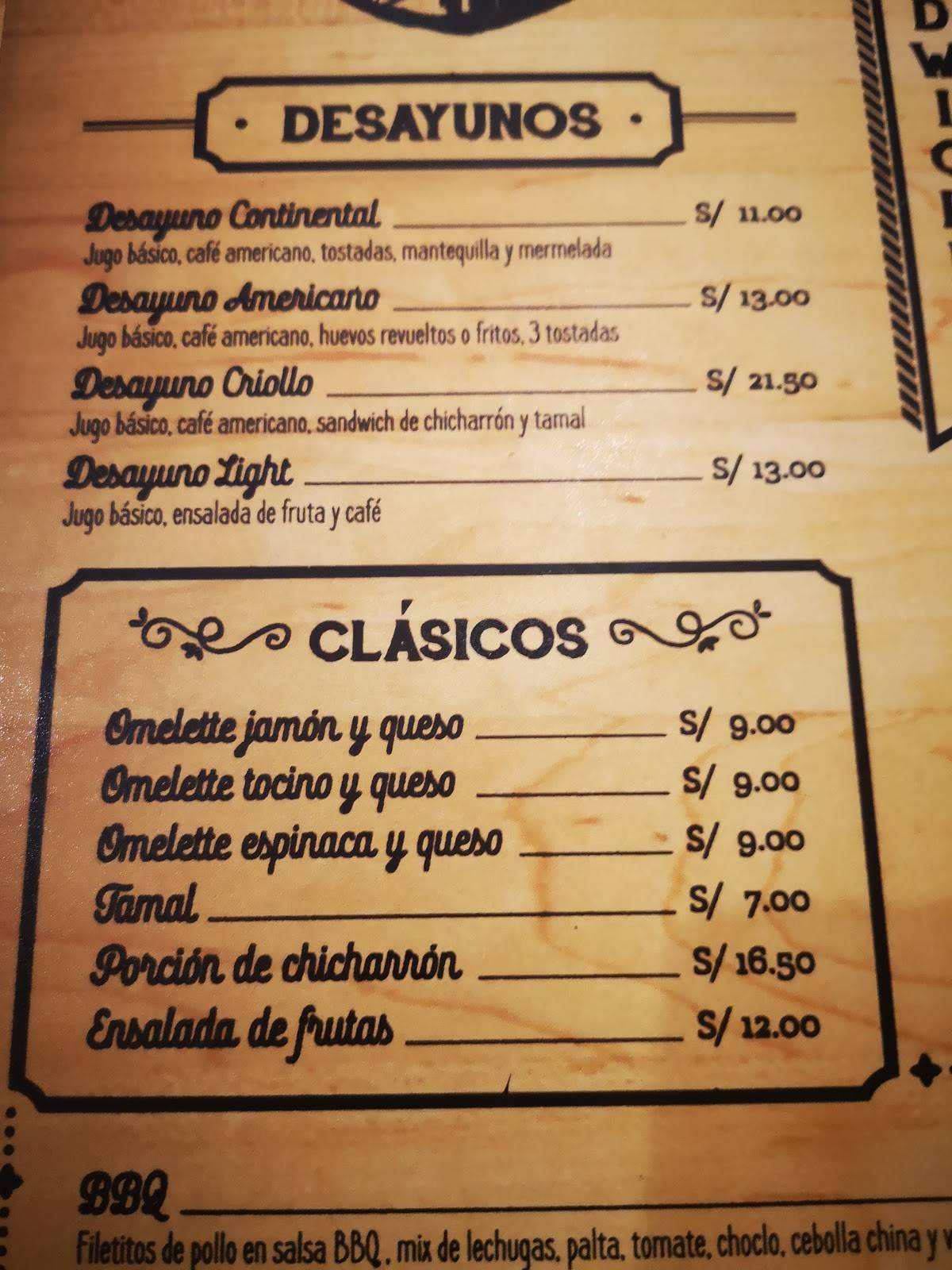 Carta de Pancho Fierro Café Ica, Ica