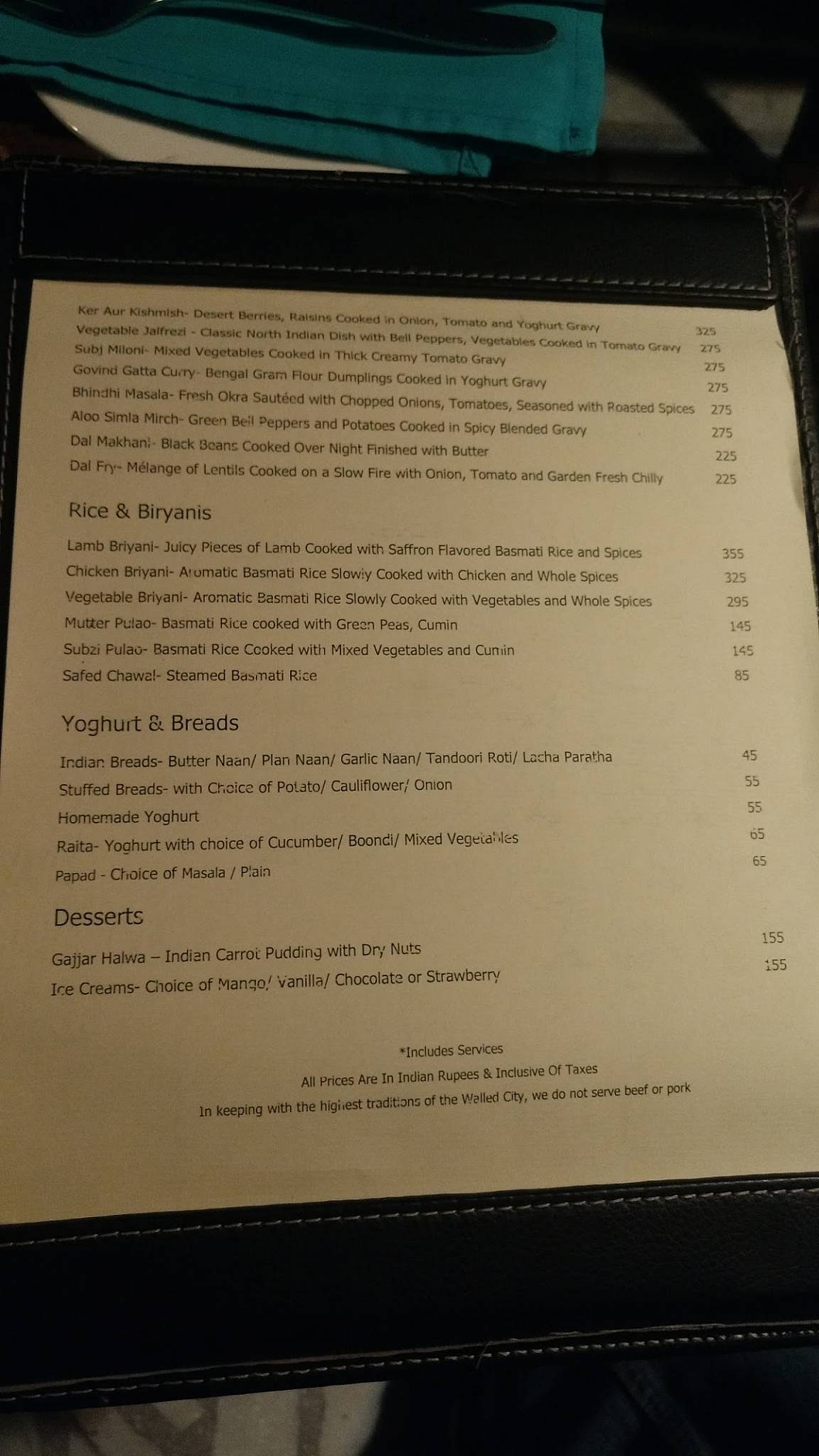 Menu at Panorama 360, Jodhpur
