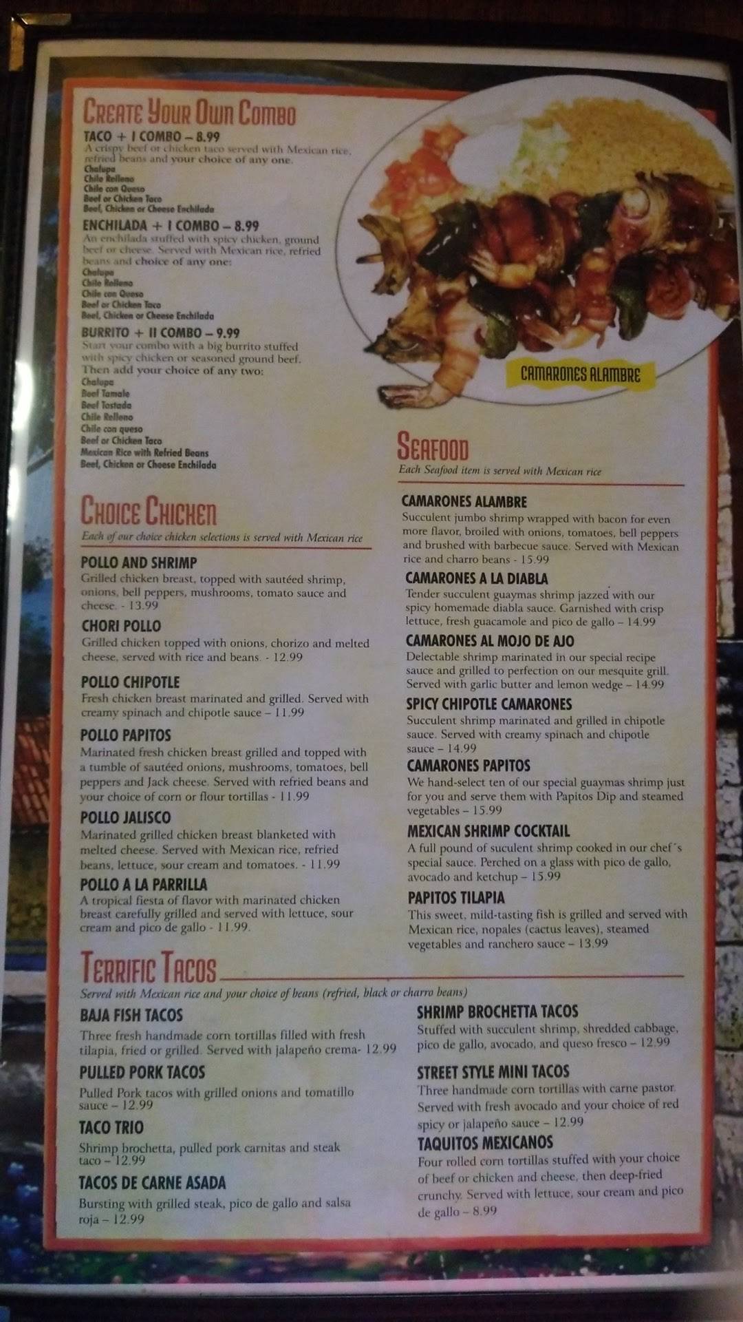Menu at Papitos Grill at 98 restaurant, Hattiesburg