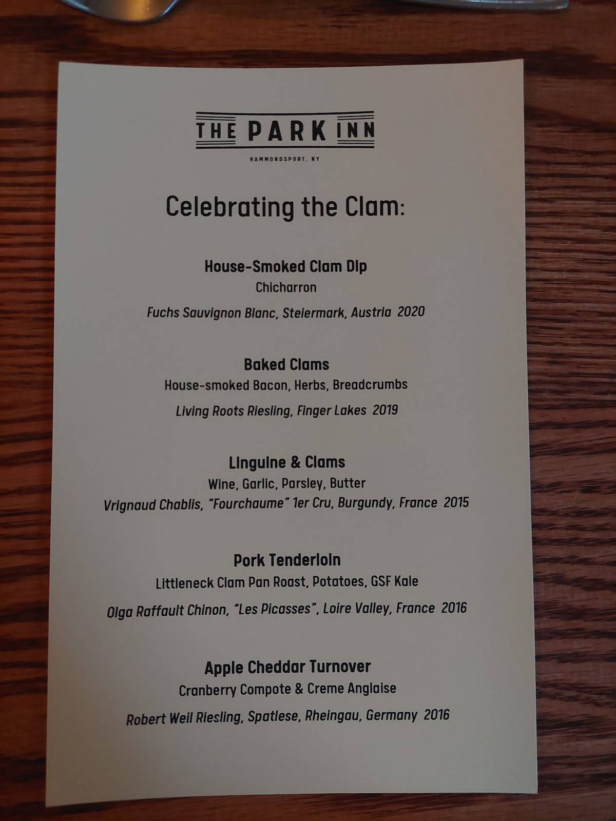 Menu at Park Inn pub & bar, Hammondsport