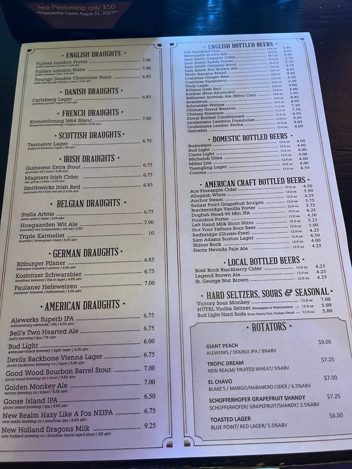 Menu at Park Lane Tavern of Hampton pub & bar, Hampton