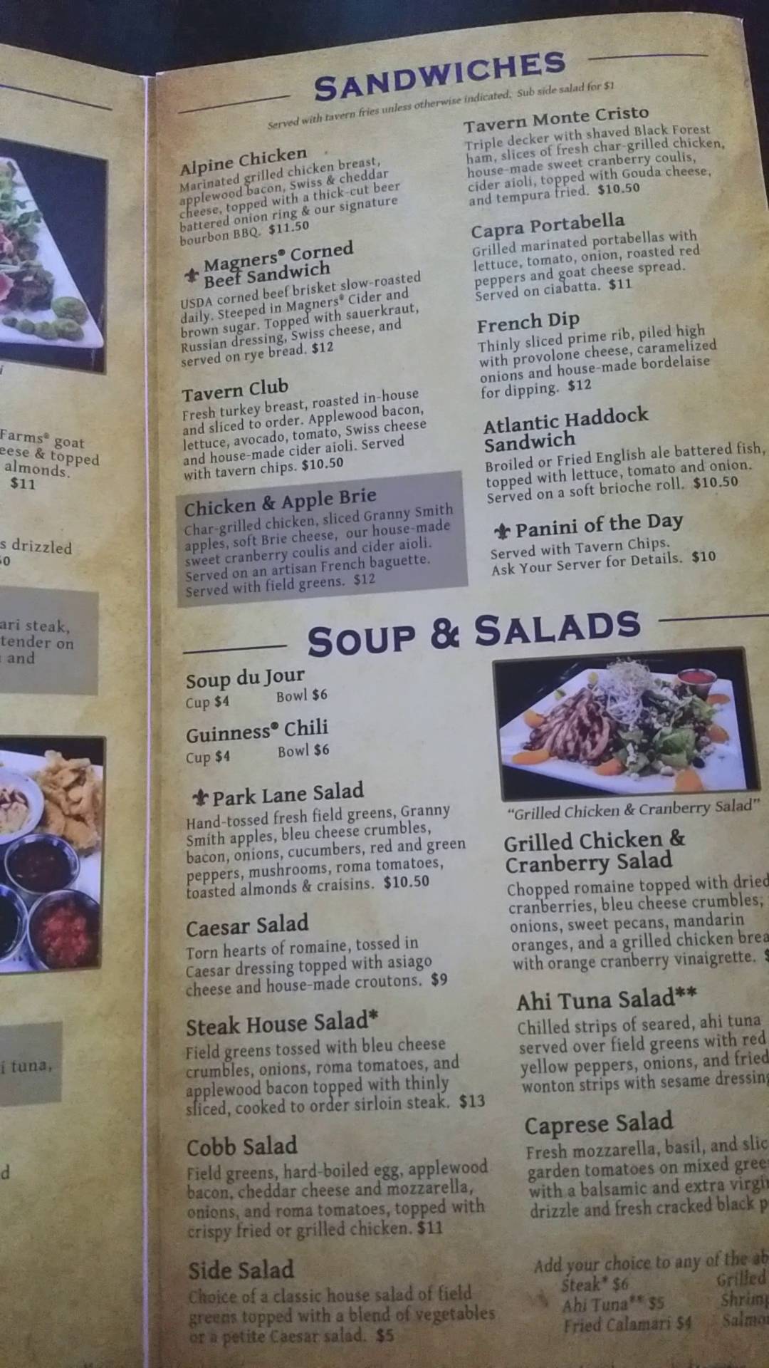 Menu at Park Lane Tavern of Hampton pub & bar, Hampton