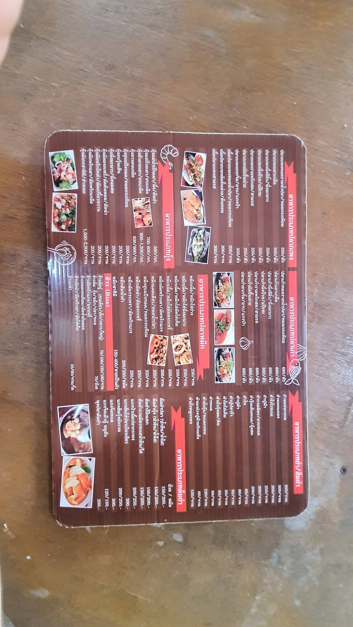 Carta del restaurante Paya Seafood Shop, Ban Laeng
