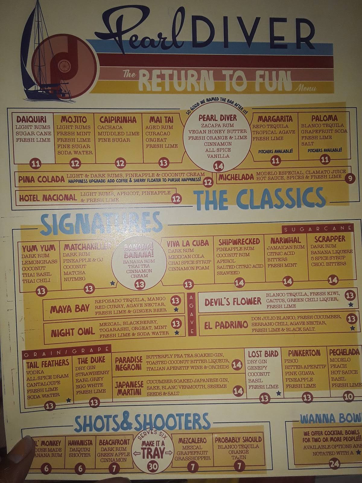 Menu at Pearl Diver pub & bar, Nashville