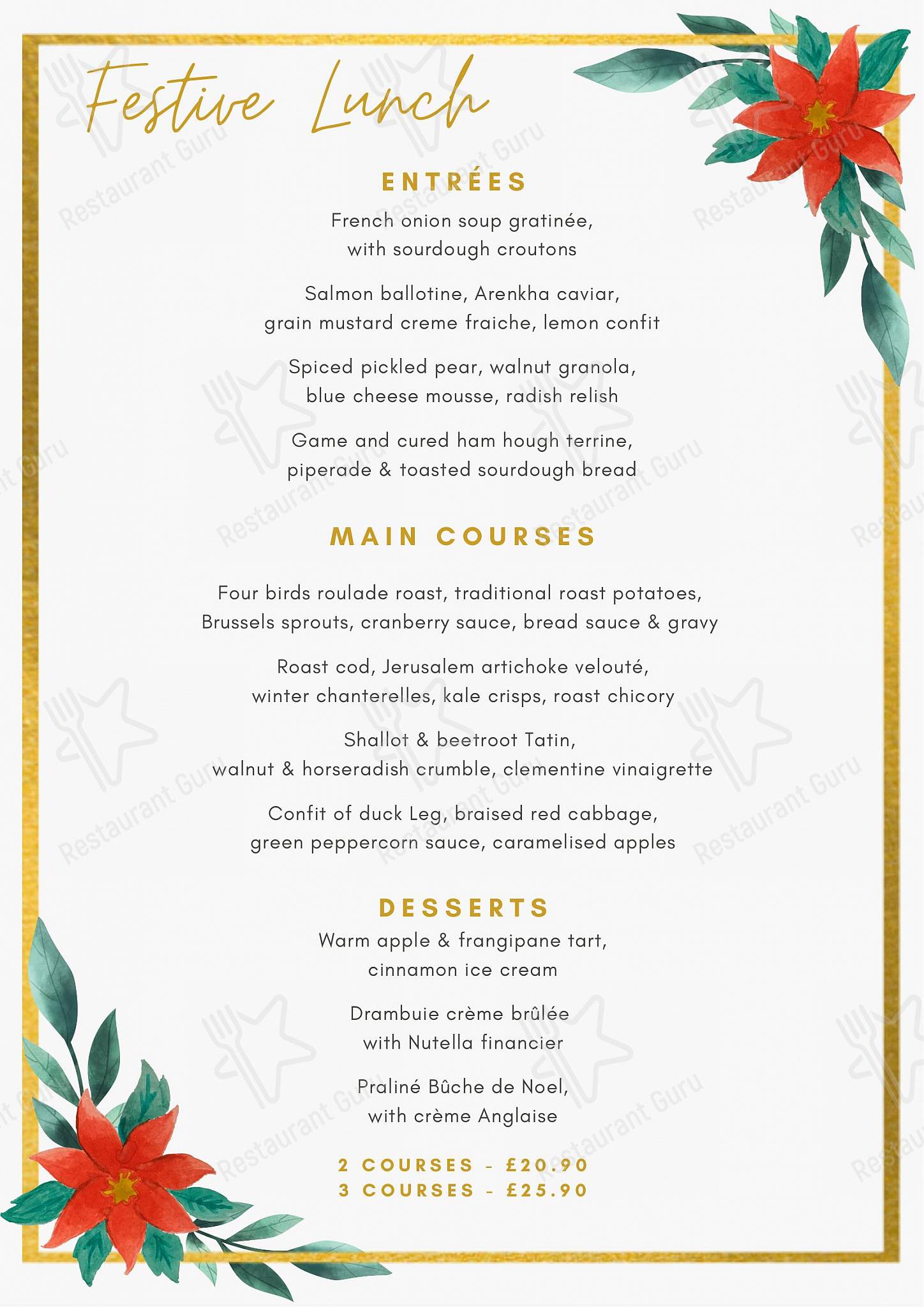 Menu at Cardo restaurant, Perth