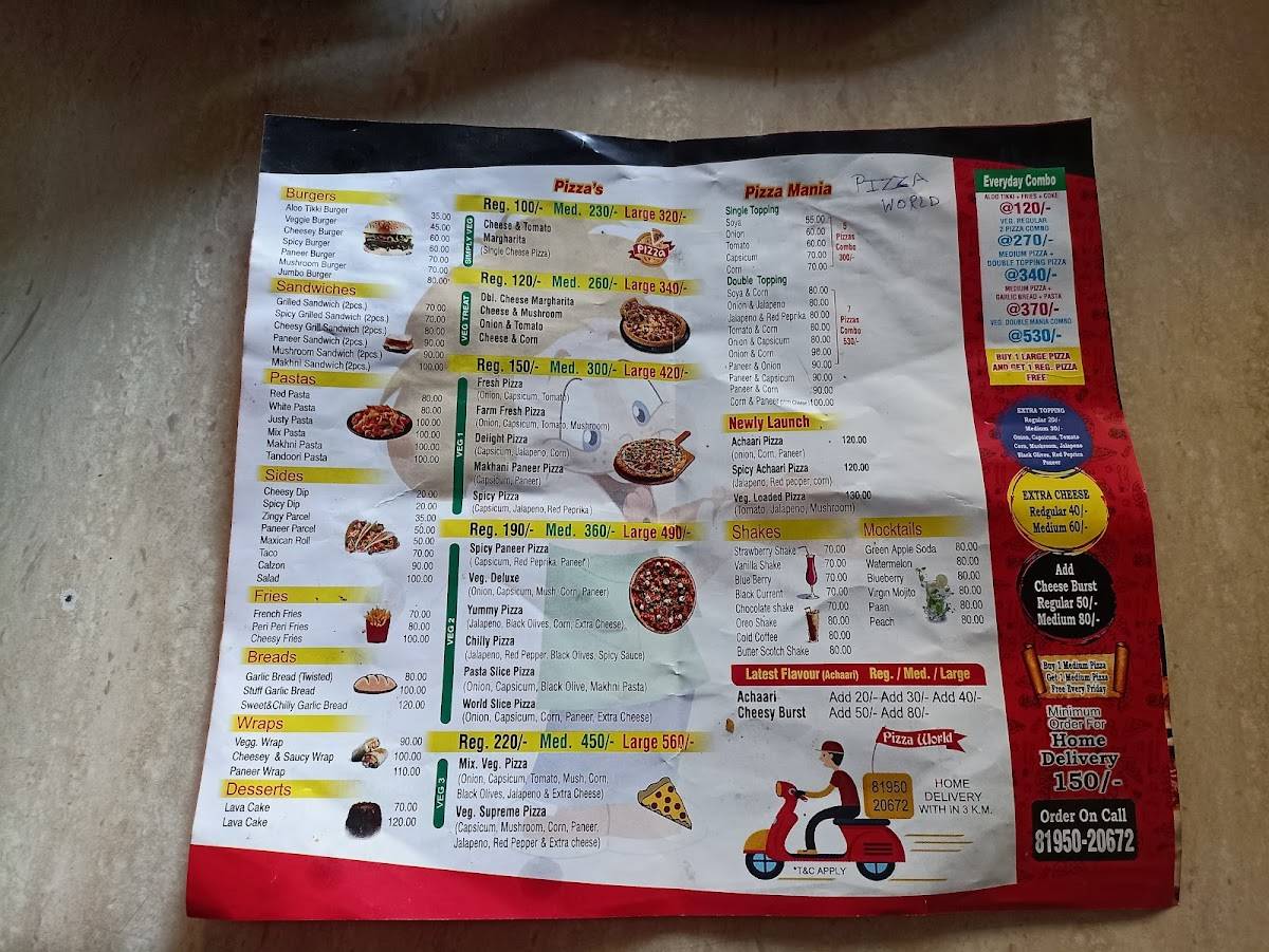 Menu at Pizza World, Phagwara