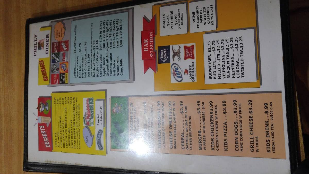 Menu at Philly Diner restaurant, DeLand
