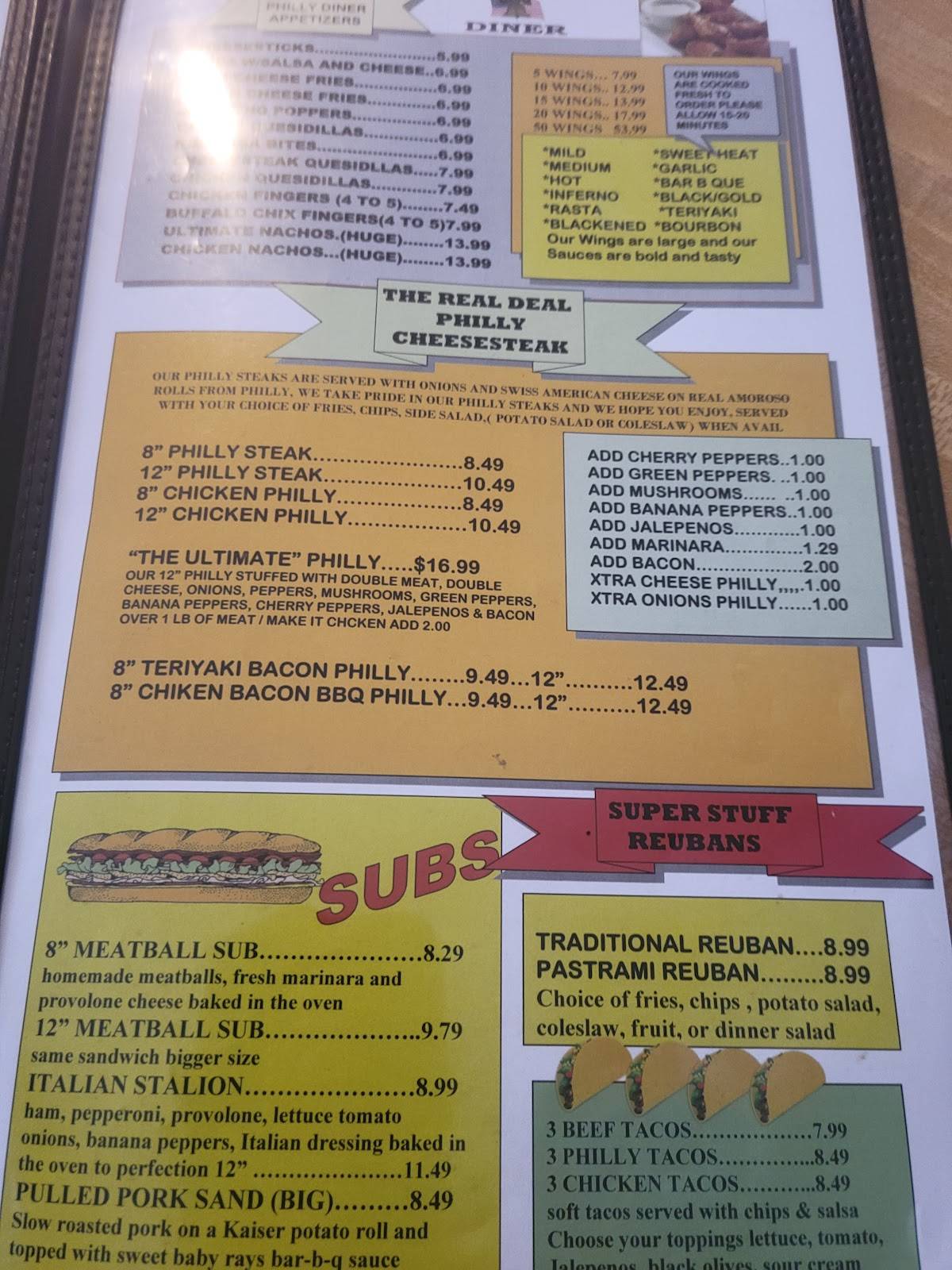 Menu at Philly Diner restaurant, DeLand