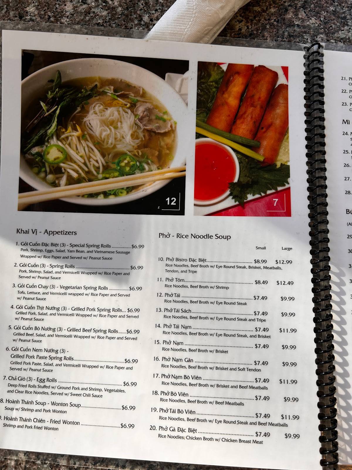 Menu at Phở Bistro Vietnamese Cuisine restaurant, Slidell, Gause Blvd