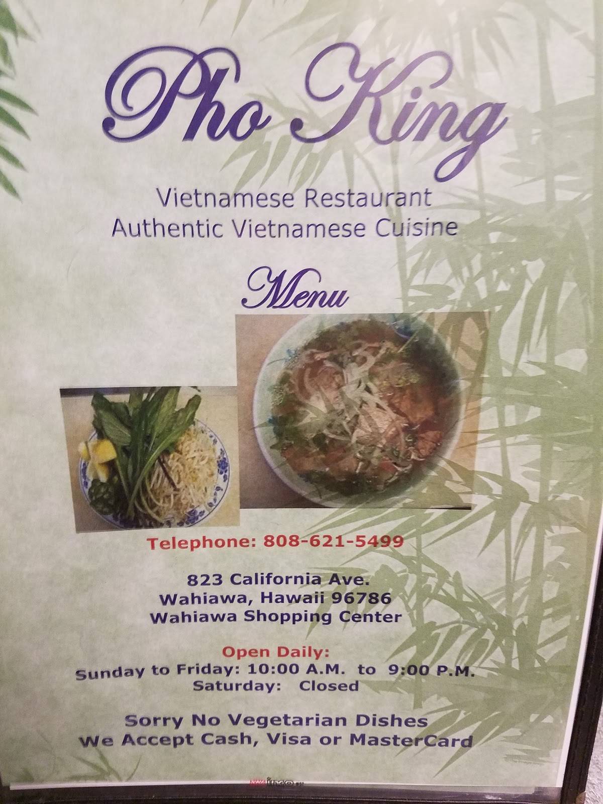 Menu at Phở King Vietnamese Restaurant, Wahiawa