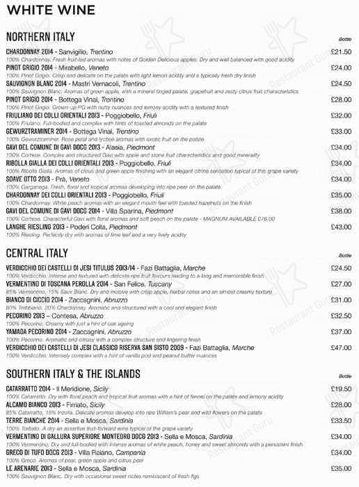 Menu at Piccolino Heddon Street restaurant, London, 21 Heddon St
