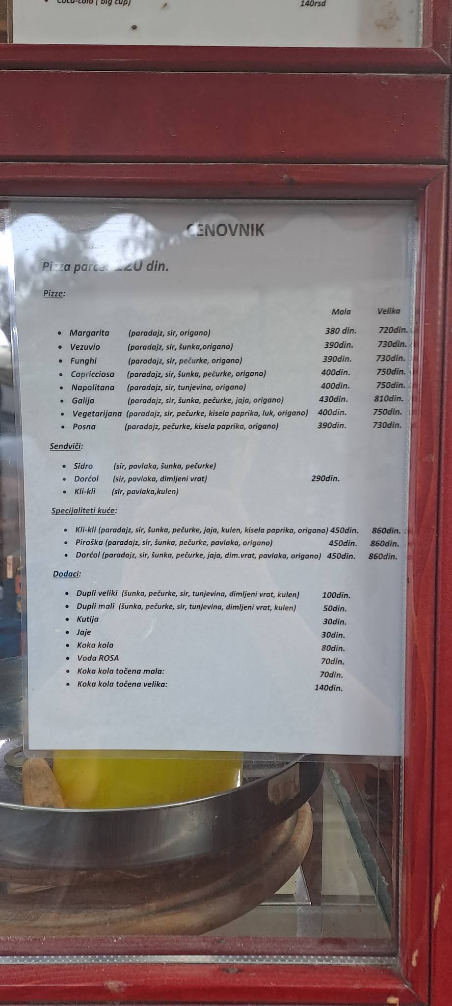 Menu at Picerija Kli Kli pizzeria, Belgrade