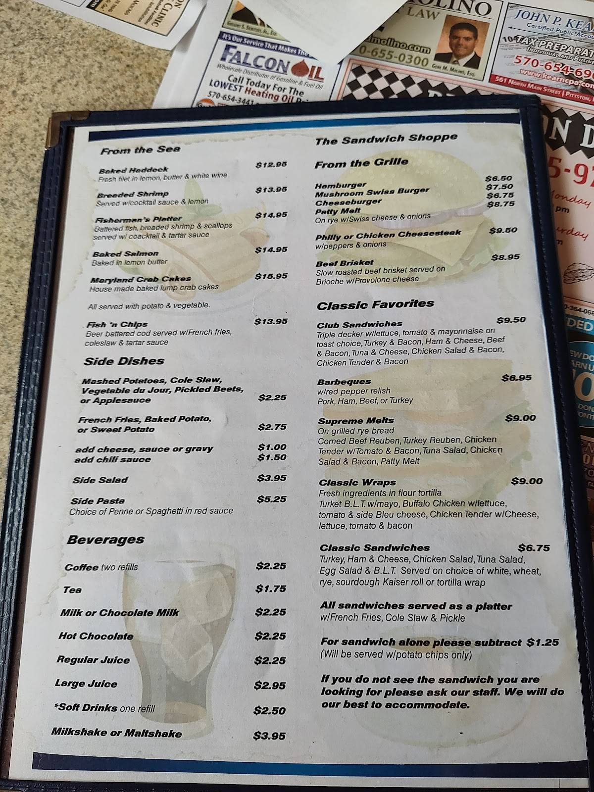 Menu at Pittston Diner restaurant, Pittston, 335 Laurel St