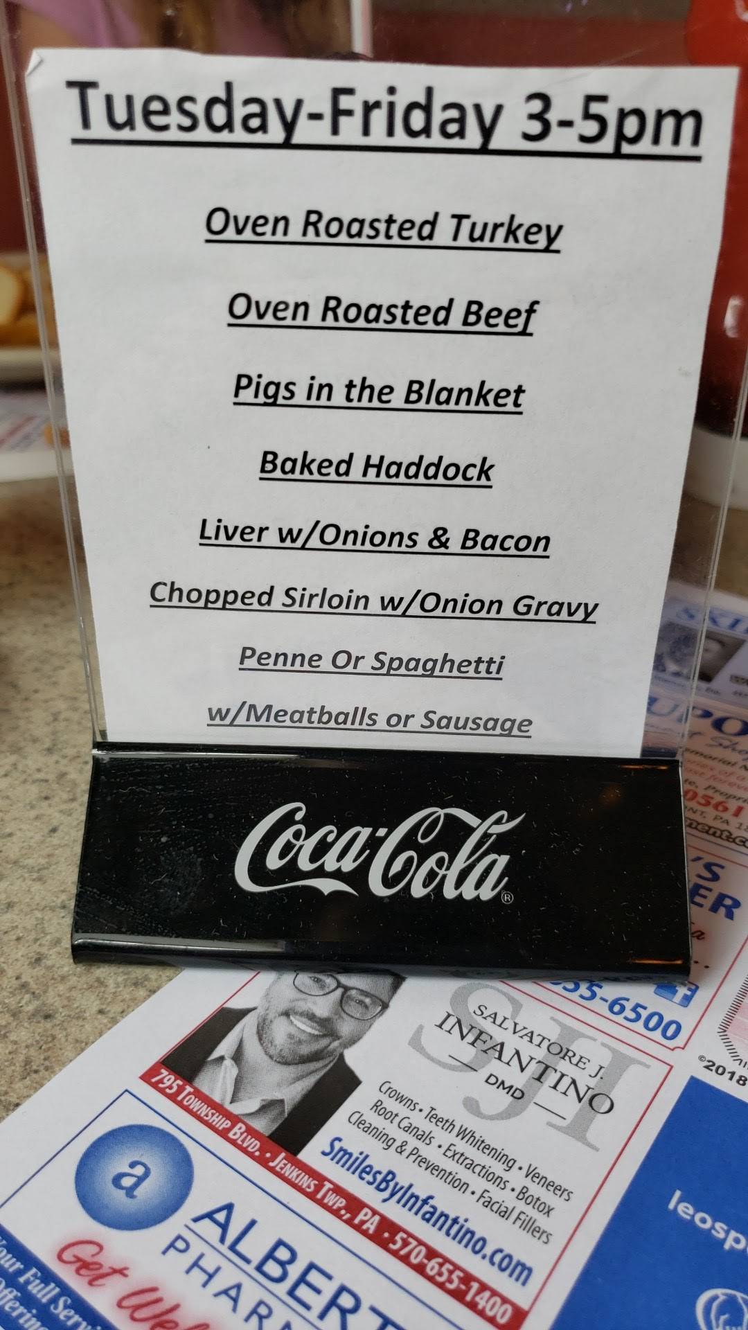 Menu at Pittston Diner restaurant, Pittston, 335 Laurel St