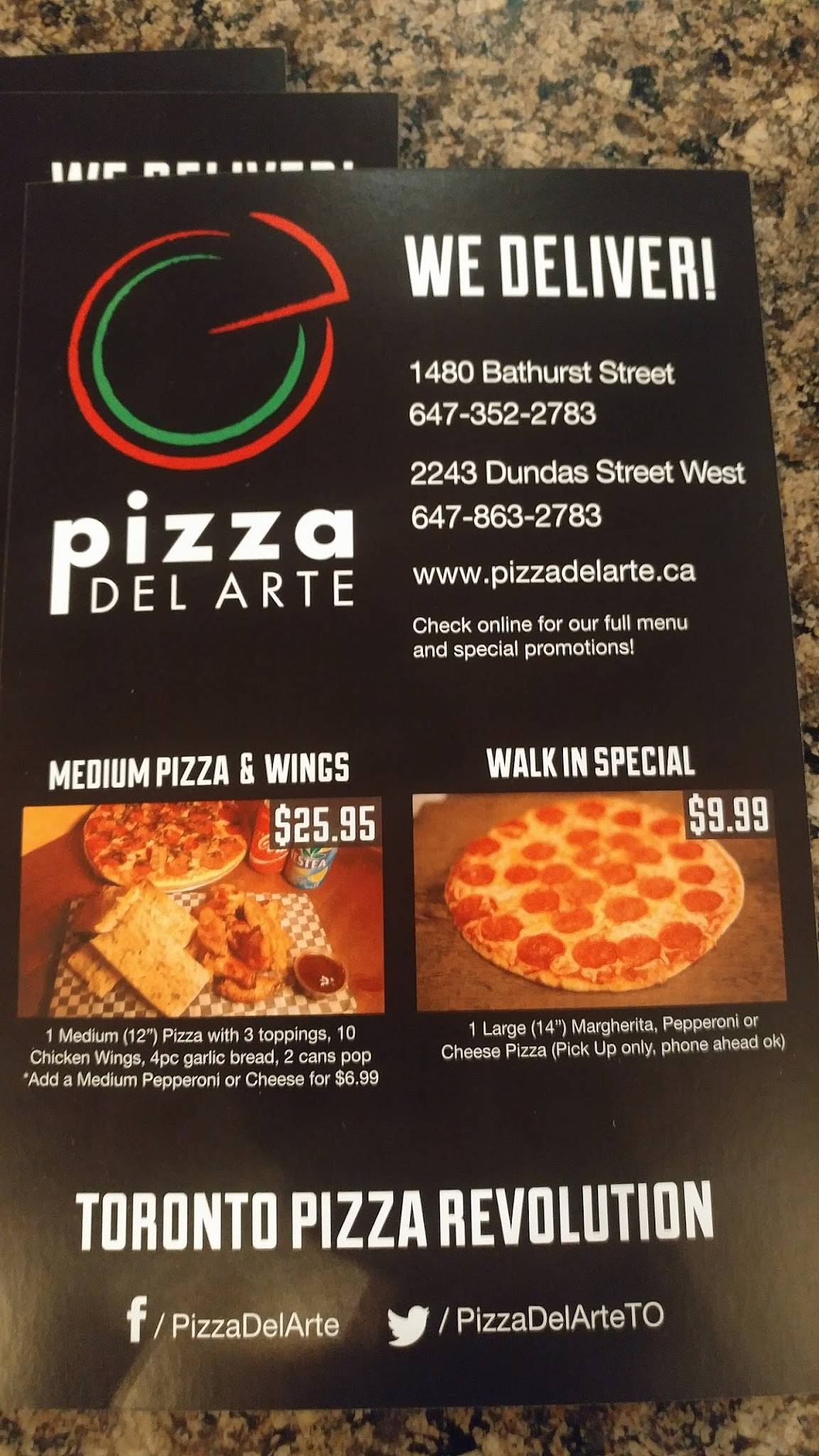Menu at Pizza Del Arte-Roncy & HighPark pizzeria, Toronto, Dundas St W
