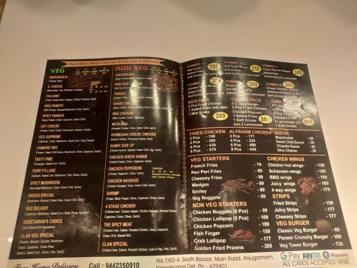 Menu at Pizzaa Clan, Anjugramam