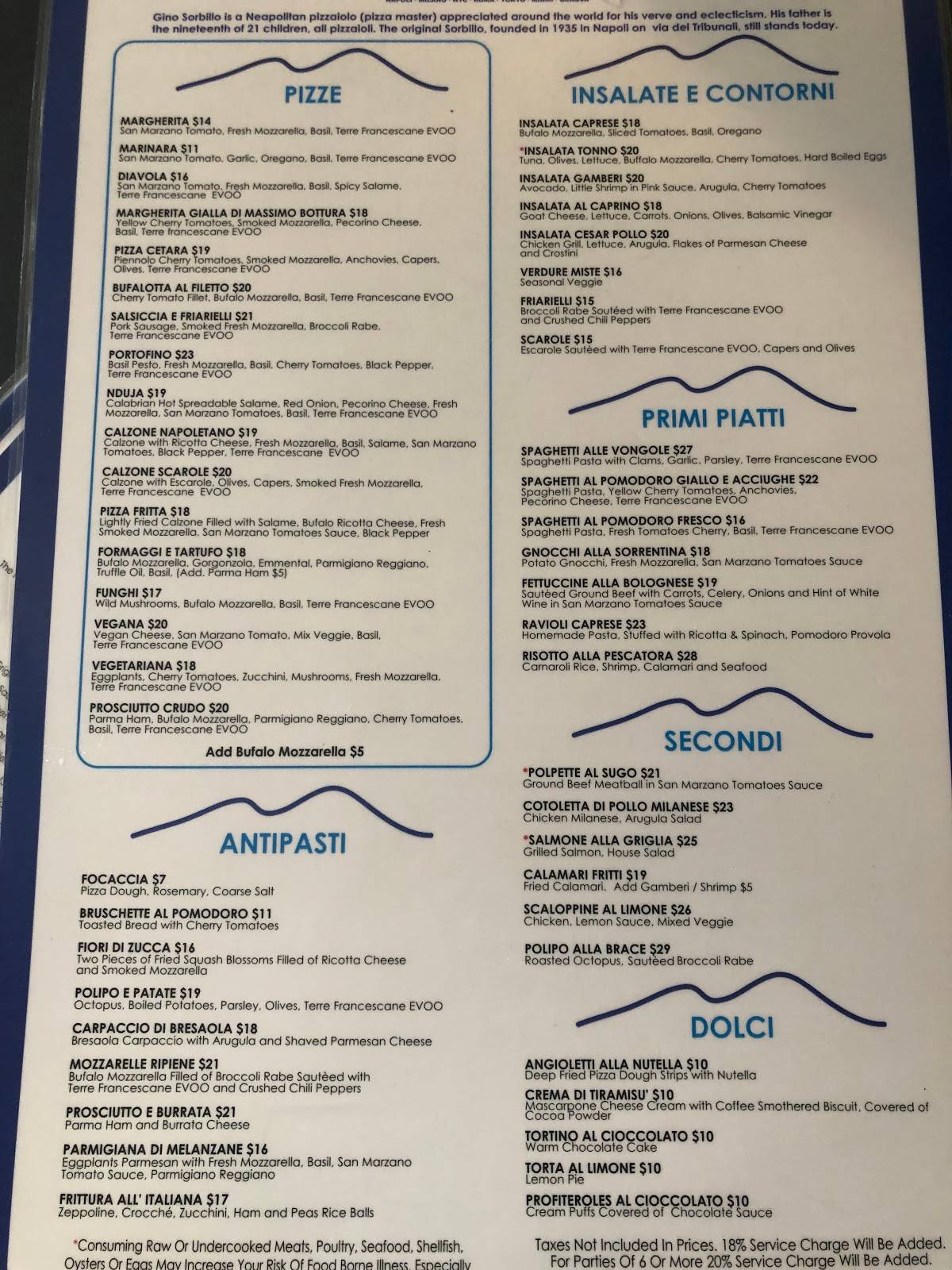 Menu at Casa Sorbillo - Miami Beach pizzeria, Miami Beach