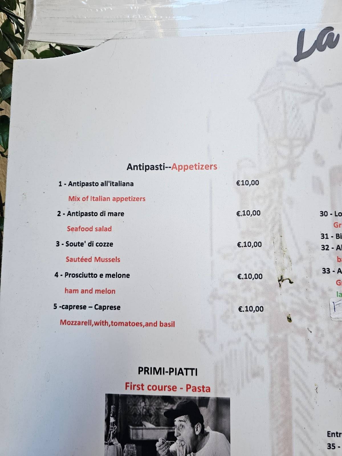 Menu at La Tavernetta 29 da Tony e Andrea pizzeria, Rome