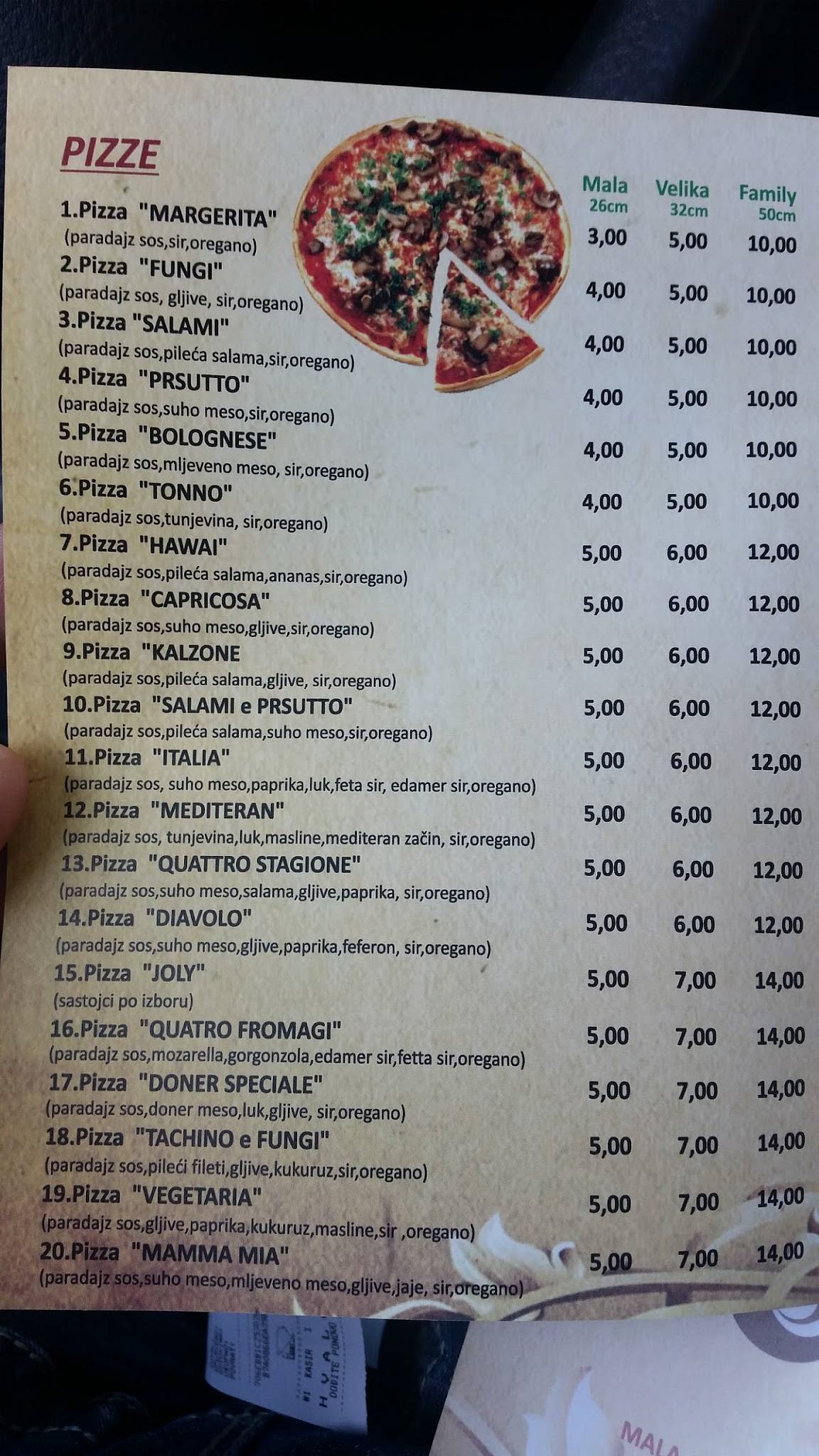 Menu at Pizzeria MAMA MIA Ilidza, Ilidža
