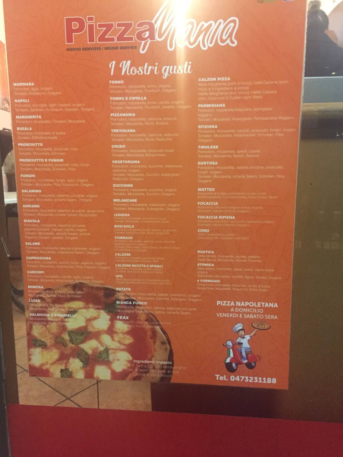 Speisekarte von Pizzamania, Meran