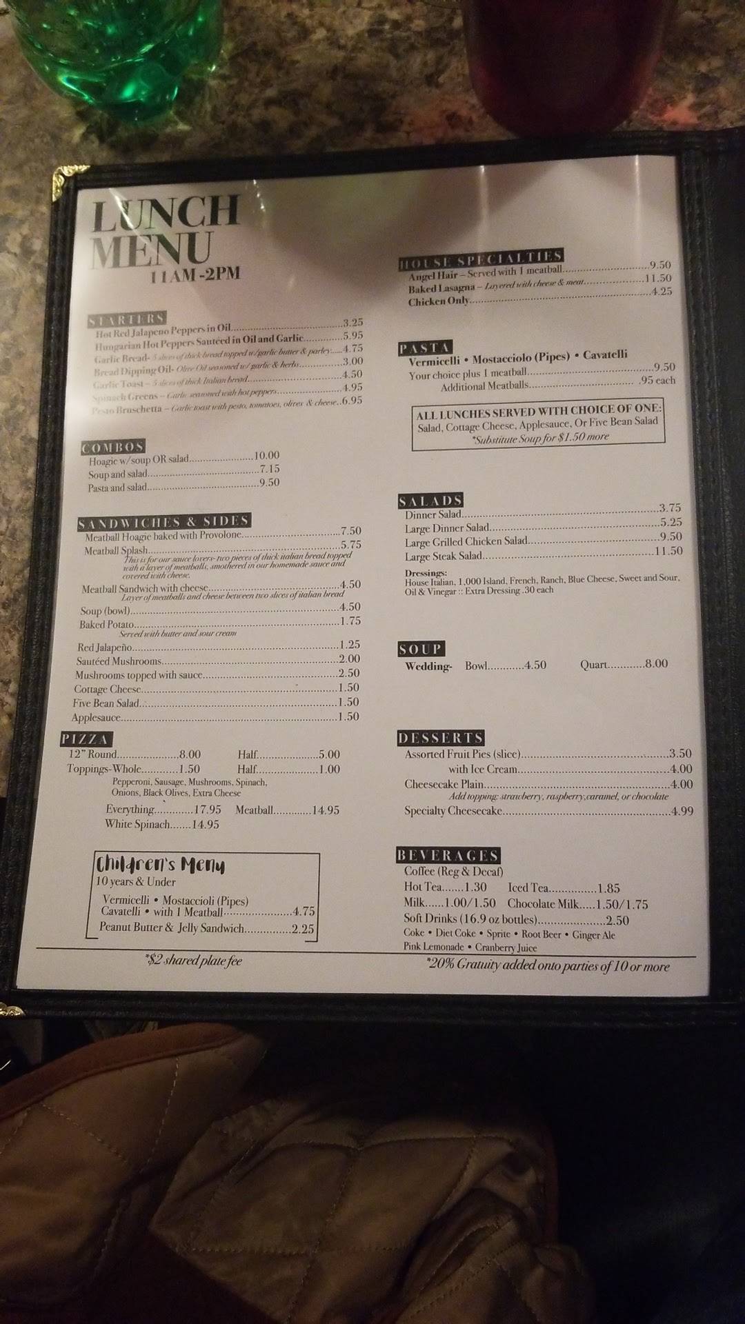 Menu at White Rose Spaghetti House pizzeria, Masury