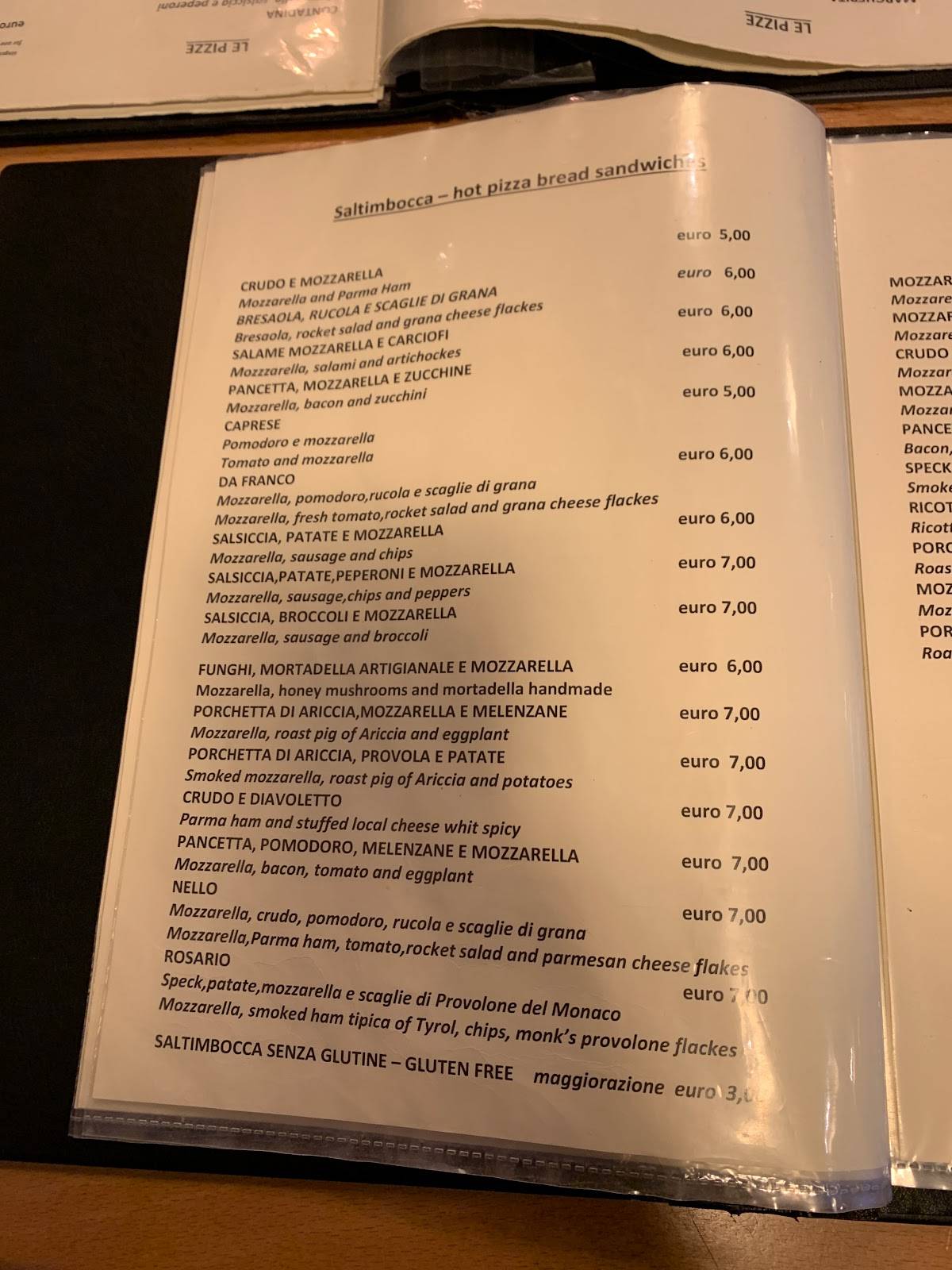 Menu at Pizzeria da Franco, Sorrento, Corso Italia