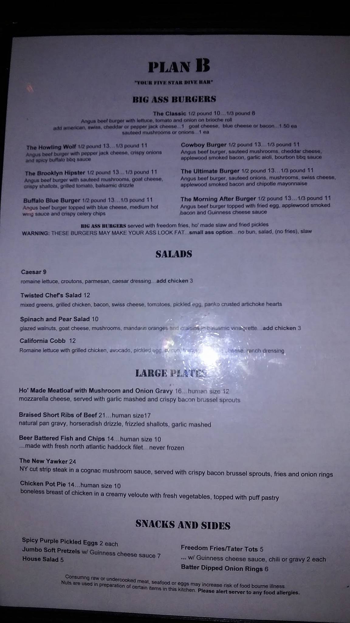 Menu at Plan B pub & bar, Suffern