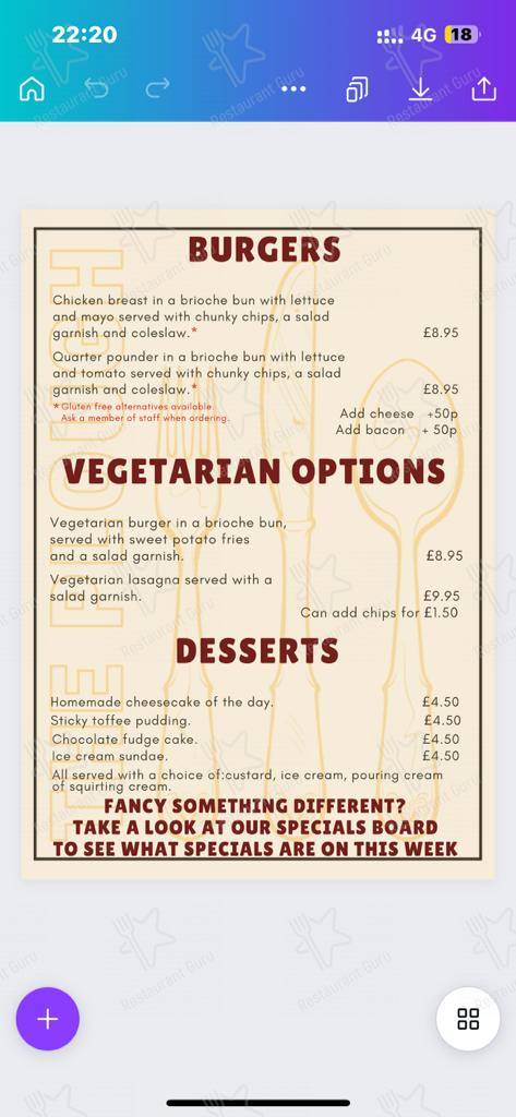 Menu at Plough at Great Clacton pub & bar, Clacton-on-Sea