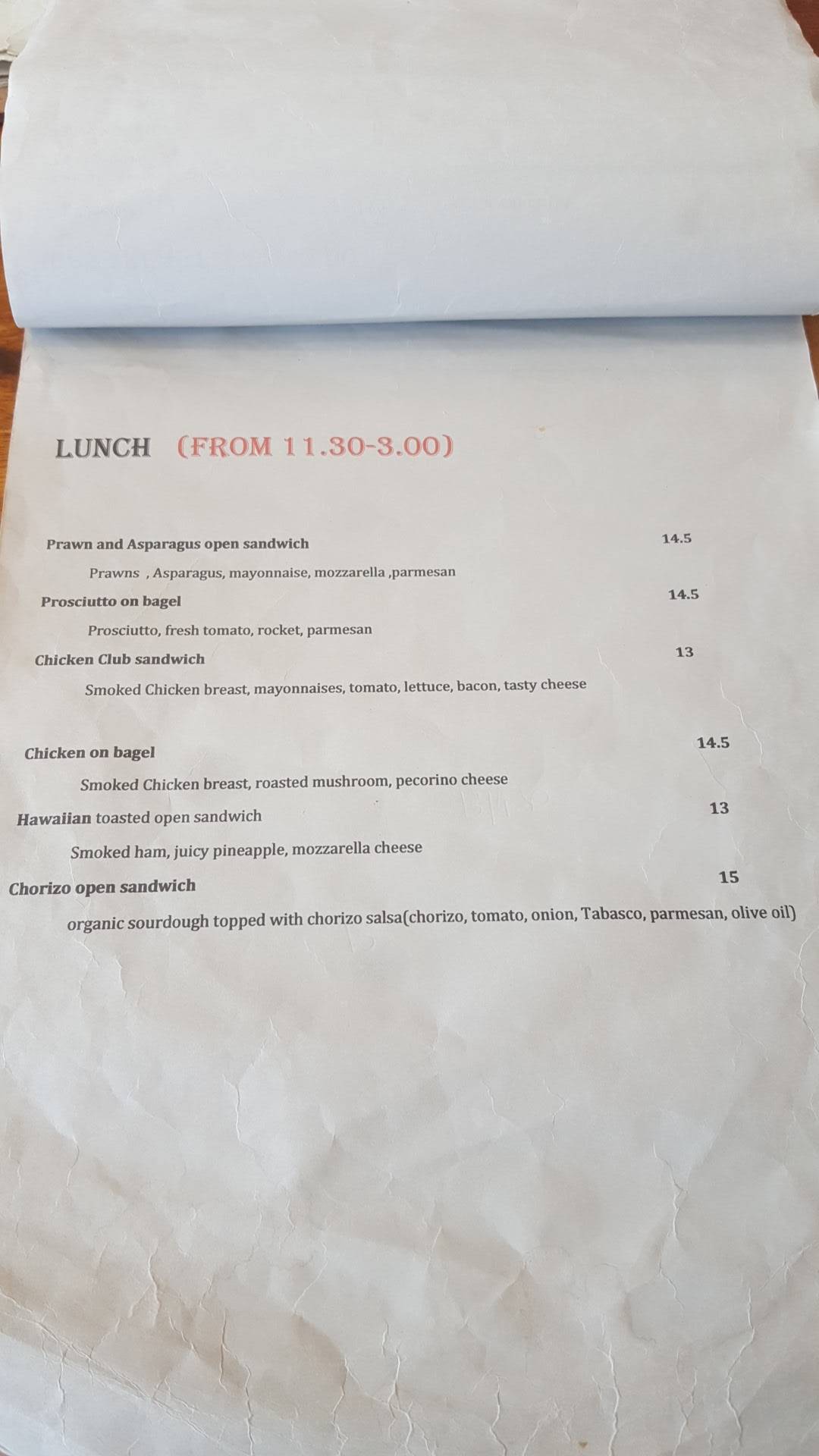 Menu at Pomegranate cafe, Katoomba